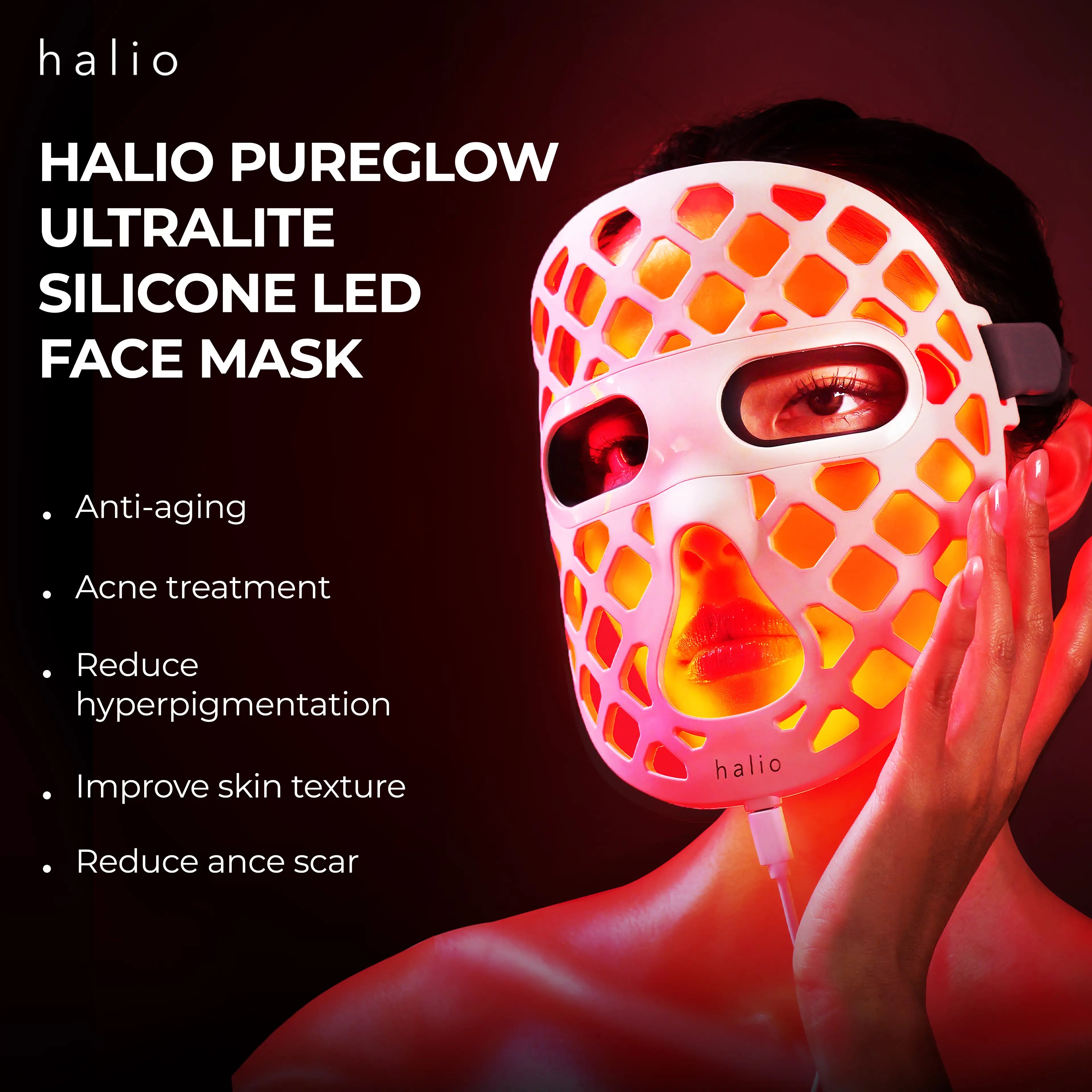 PureGlow Ultralite Silicone LED Face Mask – Halio Sonic